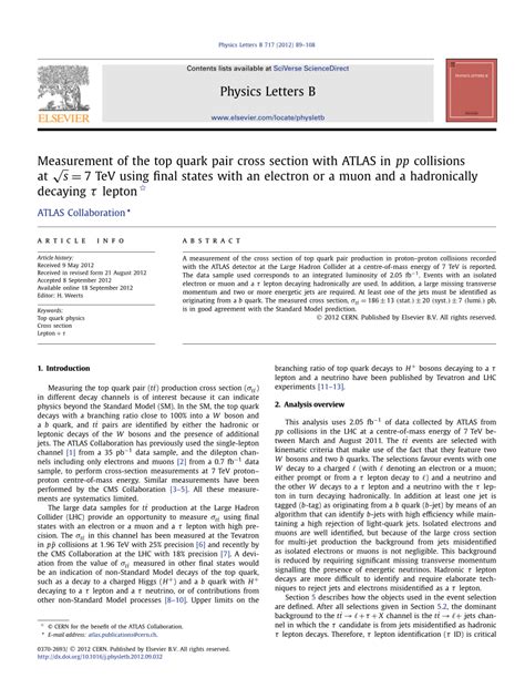 Pdf Measurement Of The Top Quark Pair Cross Section With Atlas In Pp Collisions At S7 Tev
