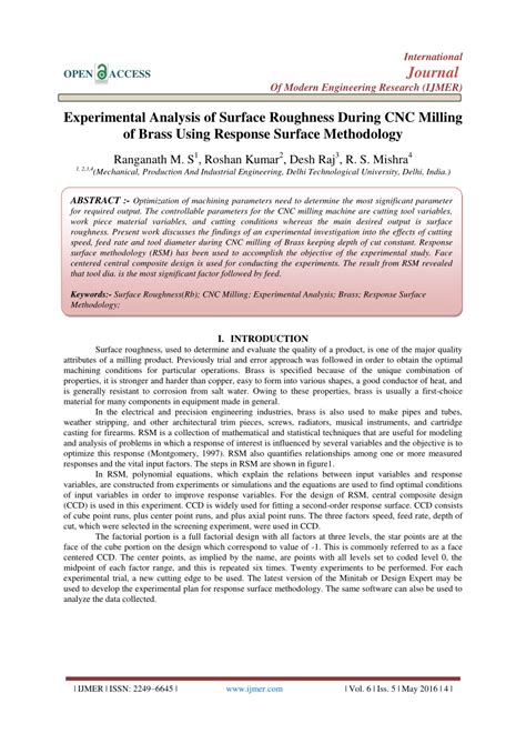 pdf experimental analysis of surface roughness during cnc milling of