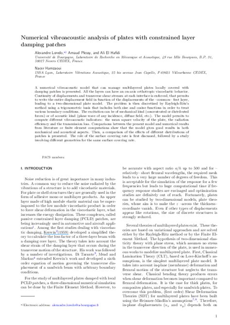 Pdf Numerical Vibroacoustic Analysis Of Plates With Constrained Layer Damping Patches