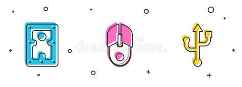 set hard disk drive hdd computer mouse and usb icon vector stock