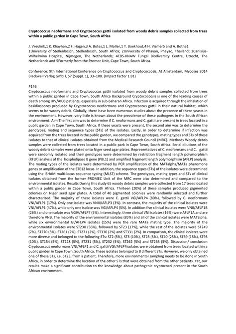 Pdf Cryptococcus Neoformans And Cryptococcus Gattii Isolated From