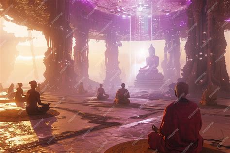 Premium Photo Ethereal Beings Meditating In A Cosmic Temple Repr