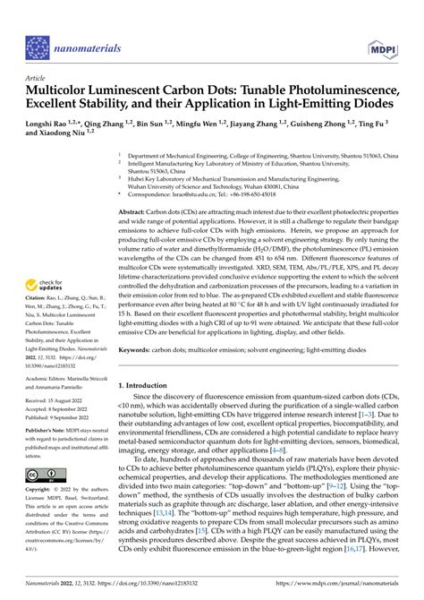 Pdf Multicolor Luminescent Carbon Dots Tunable Photoluminescence