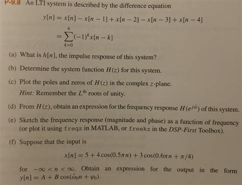 Solved An Lti System Is Described By The Difference Equation