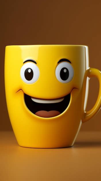 Premium Ai Image Smiling Java Cup Character Shines On Yellow A Cute