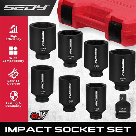Sedy 8pcs Sae Deep Impact Socket Set Ideal For Wheel Axle Nut Wrench Sedyonline