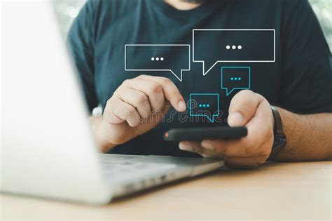 Men Using Smartphones Type Live Chat Chatting And Social Network