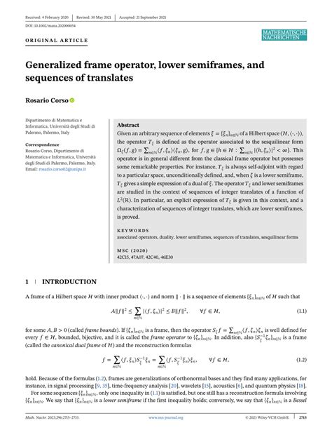 Generalized Frame Operator Lower Semiframes And Sequences Of Translates Request Pdf