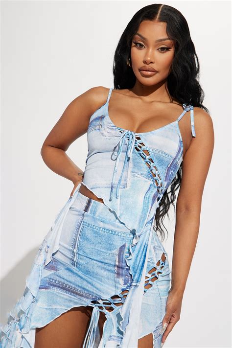 Danielle Denim Top Bluecombo Fashion Nova