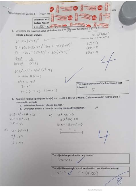 Optimization Test Solutions Version 2 Introductory University