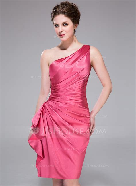 Sheathcolumn One Shoulder Knee Length Charmeuse Cocktail Dress With