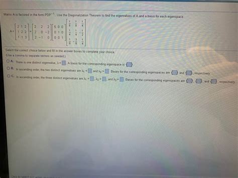 Solved Matrix A Is Factored In The Form Pdp 1 Use The