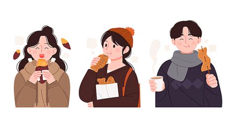 유토이미지 길거리 음식을 맛있게 먹고있는 사람들