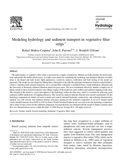 Pdf Modeling Hydrology And Sediment Transport In Vegetative Filter Strips
