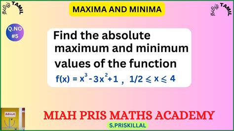 FIND THE ABSOLUTE MAXIMUM &MINIMUM VALUES OF THE FUNCTION f(x)=x3-3x2+1, [1/2 , 4]/ MA3151/max ...