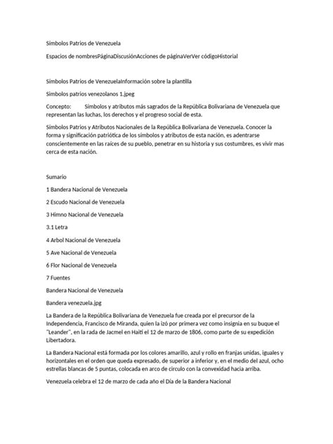 Símbolos Patrios De Venezuela Pdf Venezuela
