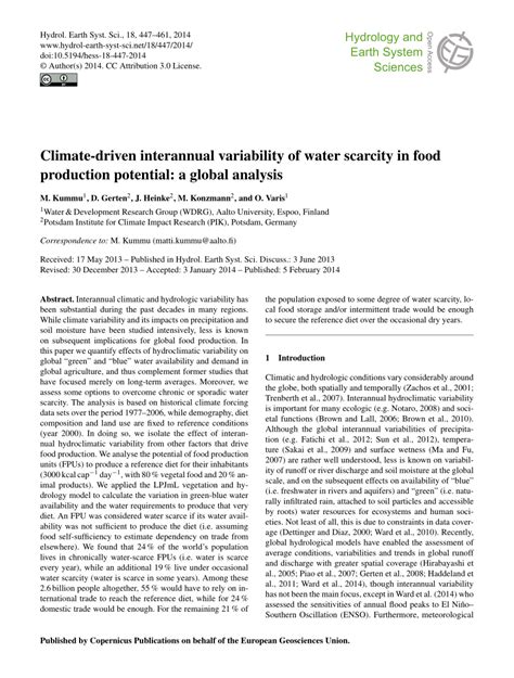 Pdf Climate Driven Interannual Variability Of Water Scarcity In Food Production Potential A