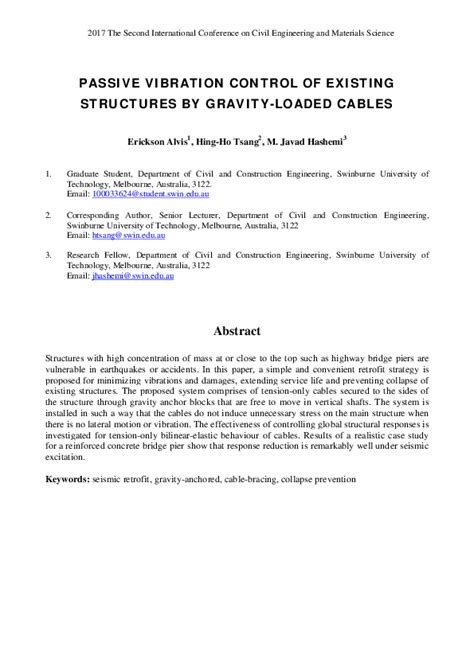 Pdf Passive Vibration Control Of Existing Structures By Gravity