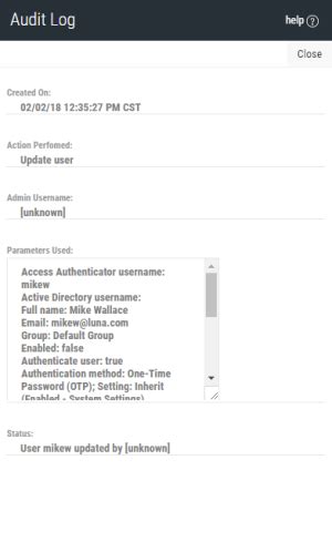 Audit Log Screen