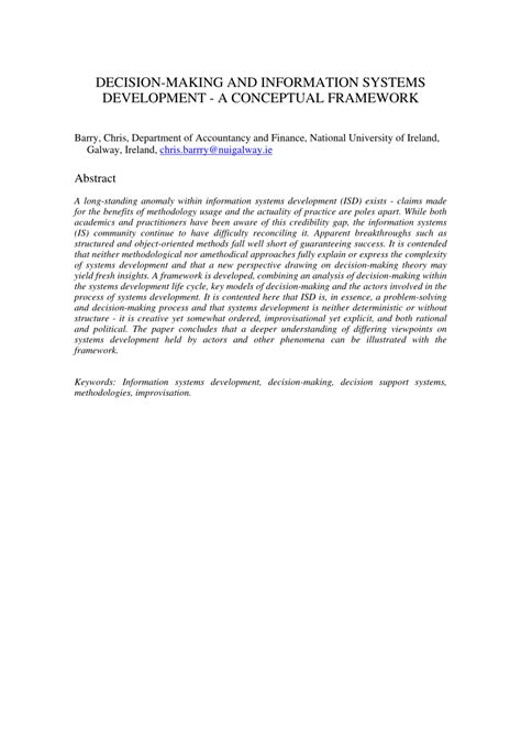 Pdf Decision Making And Information Systems Development A Conceptual Framework