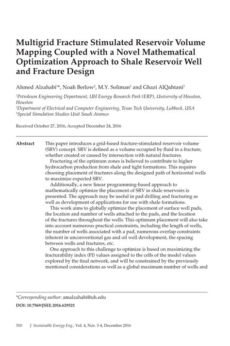 Pdf Multigrid Fracture Stimulated Reservoir Volume Mapping Coupled With A Novel Mathematical