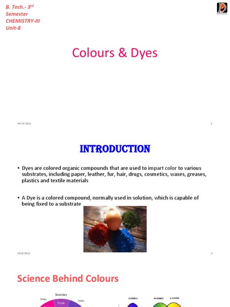 Btech Sem Iii Unit 8 Colours And Dyes Pdf Dye Dyeing