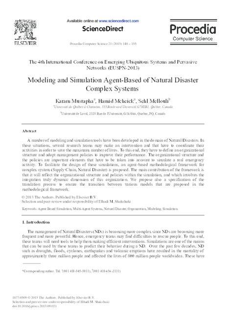 Pdf Modeling And Simulation Agent Based Of Natural Disaster Complex