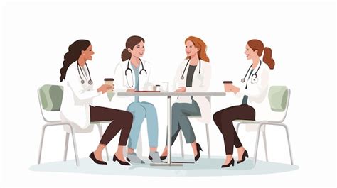 Joyful Female Doctor Drinking Coffee With Colleague Premium Ai