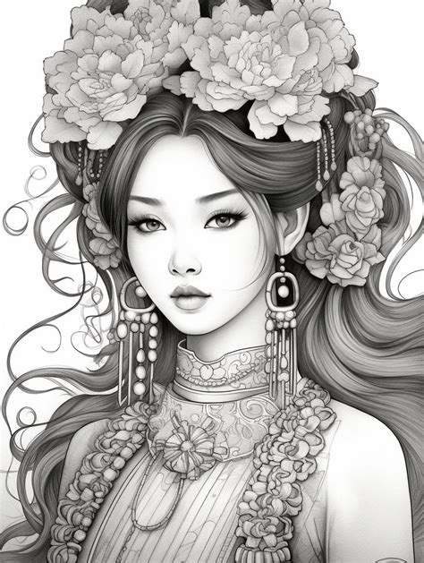 Asian Girl Coloring Book 2025