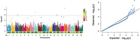 Manhattan Plots With Quantilequantile Qq Plots Showing Significant
