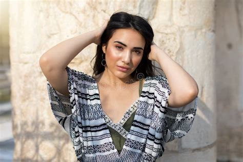 Portrait Of A Beautiful Mediterranean And Latin Looking Girl Stock