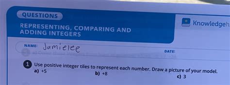 solved questions knowledgeh representing comparing and adding