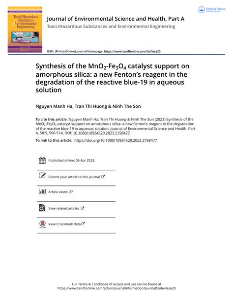 Pdf Synthesis Of The Mno 2 Fe 3 O 4 Catalyst Support On Amorphous