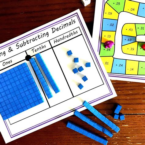 Free No Prep Adding And Subtracting Decimal Game Using Base Ten Blocks Subtracting Decimals