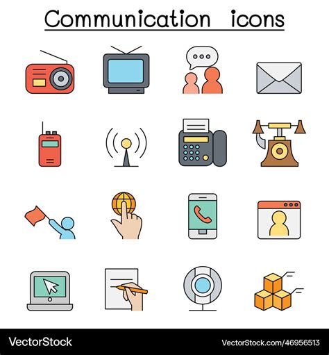 Communication color line icon set Royalty Free Vector Image
