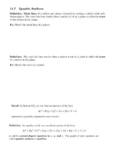 11 7 Quadric Surfaces Pdf