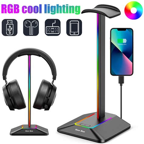 Rgb 헤드폰 스탠드 홀더 Usb 충전기 포트 2 개 책상 게임용 헤드셋 홀더 모든 이어폰용 미끄럼 방지 고무 베이스 Aliexpress