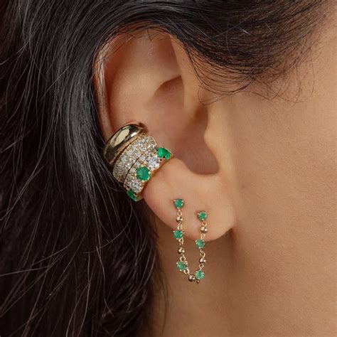 The Last Line Diamond And Emerald Classic Ear Cuff Earings Piercings