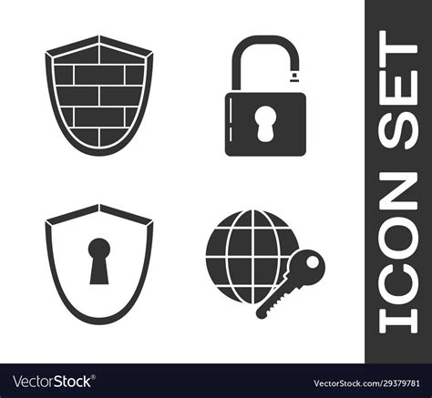 Set Globe Key Shield With Cyber Security Brick Vector Image