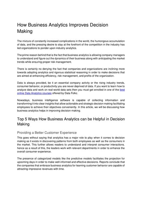 Ppt How Business Analytics Improves Decision Making Powerpoint