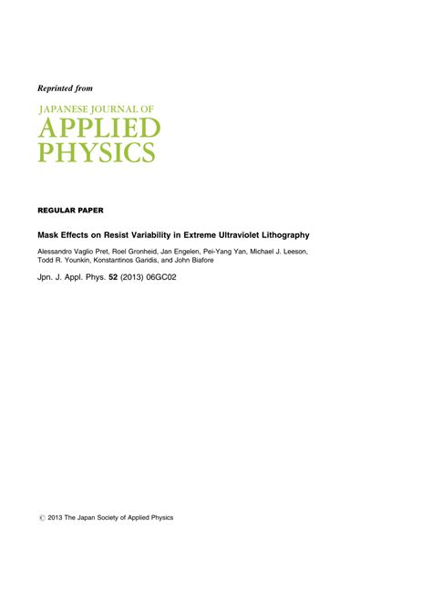 Pdf Mask Effects On Resist Variability In Extreme Ultraviolet Lithography