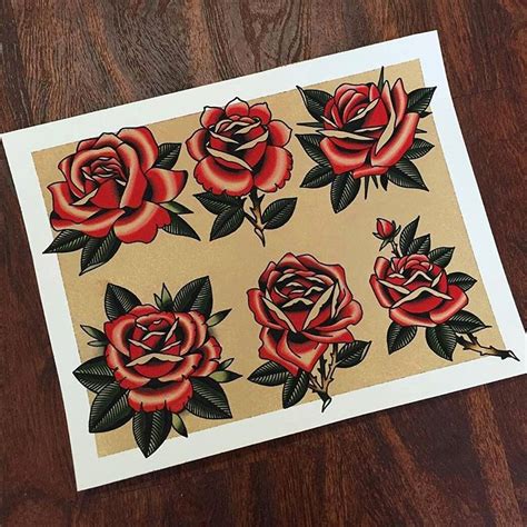 Traditional Rose Tattoo Flash Tattoo Style Trends
