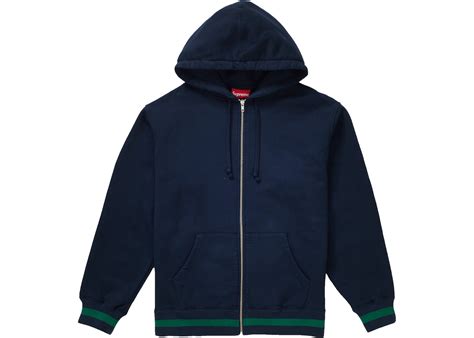 Supreme Old English Stripe Zip Up Sweatshirt Navy Mens Ss19 Us