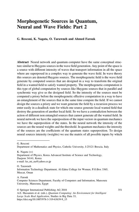 Pdf Morphogenetic Sources In Quantum Neural And Wave Fields Part 2