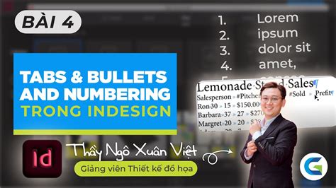 INDESIGN - BÀI 4 - THAO TÁC VỚI TABS VÀ CÁCH SỬ DỤNG BULLETS AND NUMBERING - YouTube
