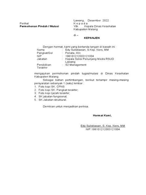 Surat Permohonan Mutasi Pdf Surat Permohonan Mutasi Pdf