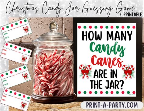 Christmas Candy Canes Jar Guessing Game Printable Holiday Candy Cane