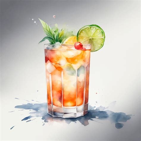 Premium Vector Tropical Cocktail Watercolor Illustration