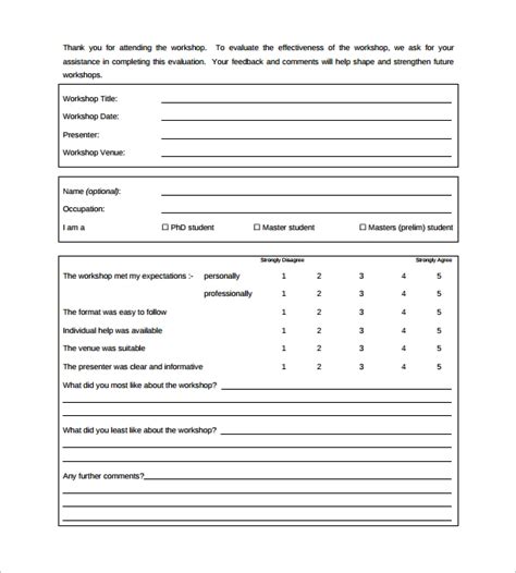 Free Sample Workshop Evaluation Form