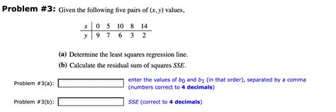 Solved Problem 3 Given The Following Five Pairs Of Xy